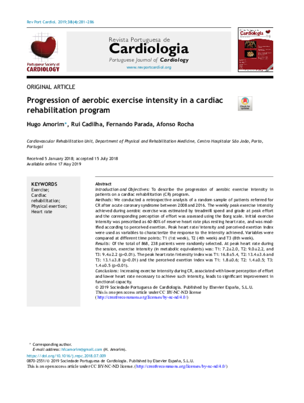 (PDF) Progression of aerobic exercise intensity in a cardiac ...