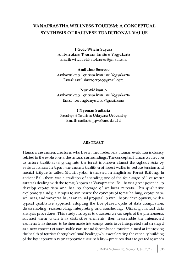 (PDF) Vanaprastha Wellness Tourism: A Conceptual Synthesis of Balinese ... (PDF) Vanaprastha Wellness Tourism: A Conceptual Synthesis of Balinese ...