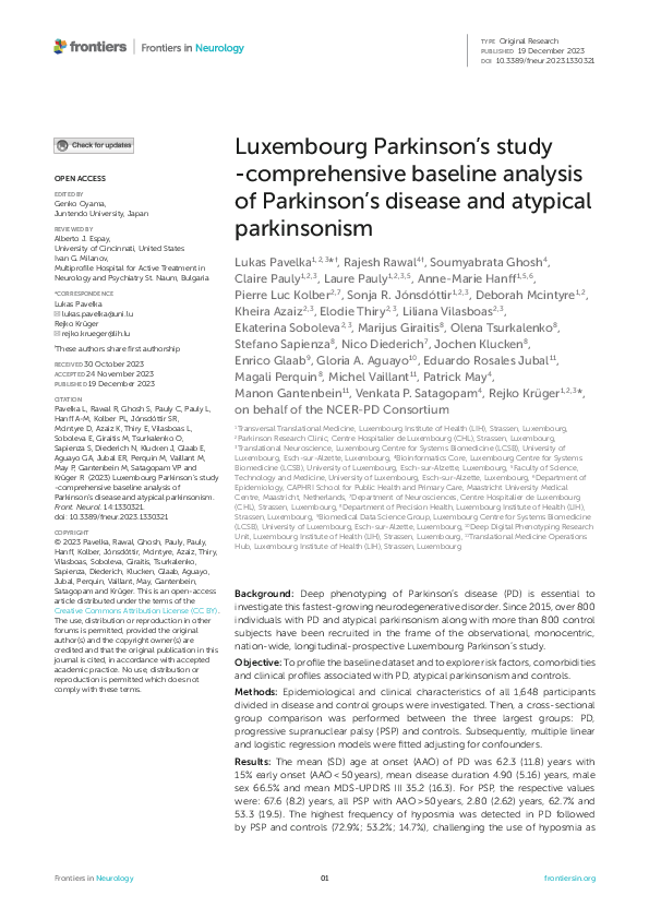 (PDF) Luxembourg Parkinson's study -comprehensive baseline analysis of Parkinson's disease and ...