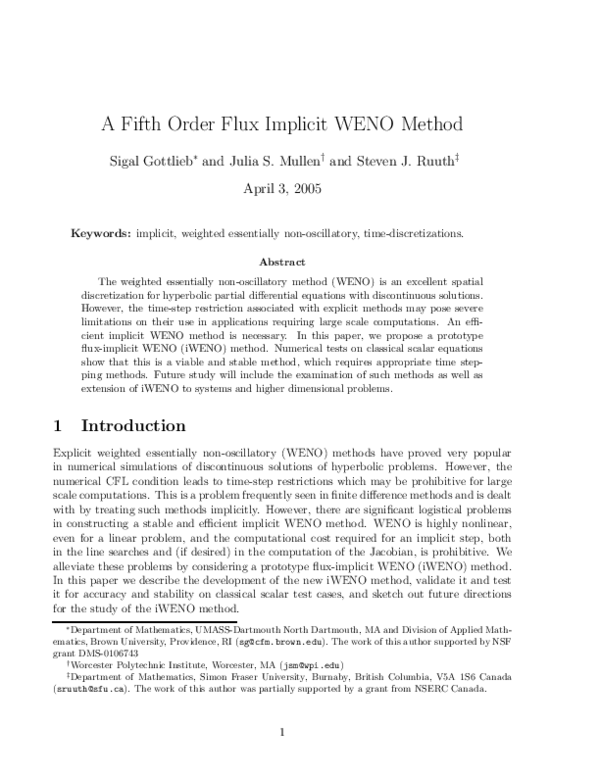 Pdf A Fifth Order Flux Implicit Weno Method