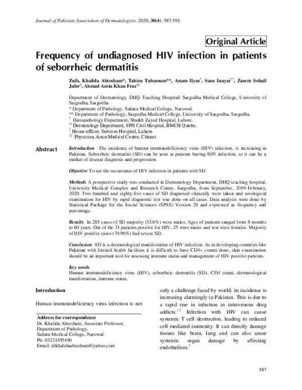 (PDF) Frequency of undiagnosed HIV infection in patients of seborrheic ...