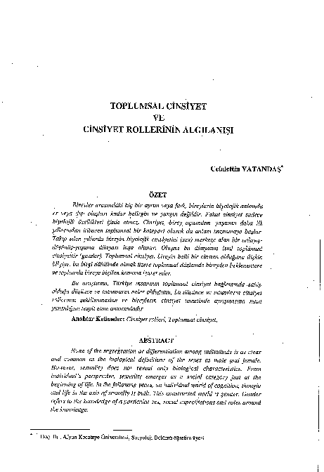 (PDF) Toplumsal Ci̇nsi̇yet Ve Ci̇nsi̇yet Rolleri̇ni̇n Algilanişi