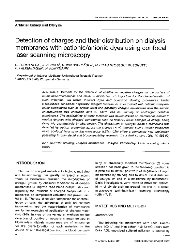 (PDF) Detection of Charges and their Distribution on Dialysis Membranes ...