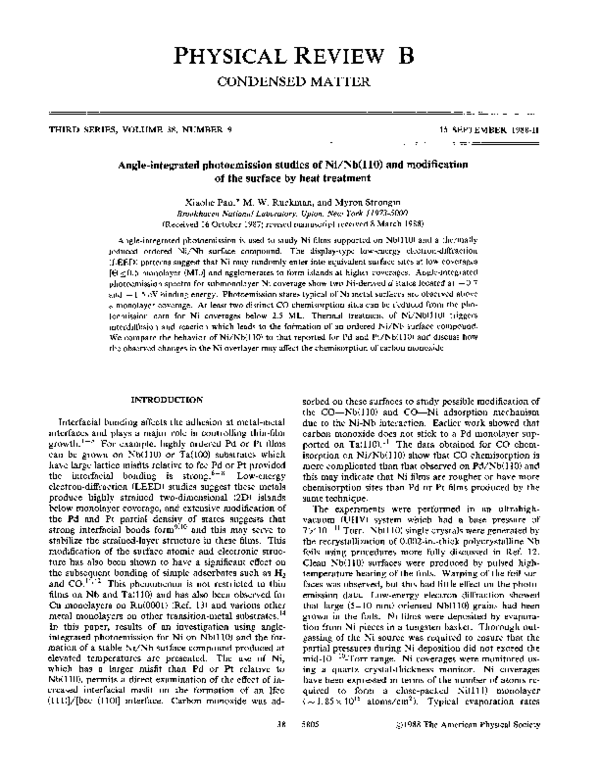 (PDF) Angle-integrated photoemission studies of Ni/Nb(110) and ...