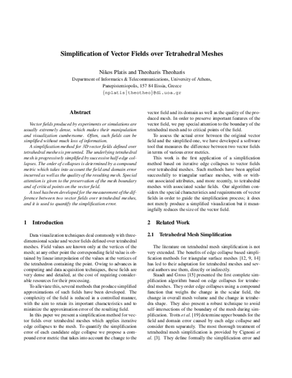 (PDF) Simplification of vector fields over tetrahedral meshes