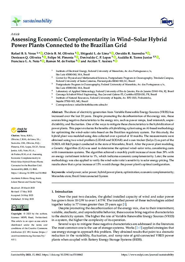 (PDF) Assessing Economic Complementarity in Wind–Solar Hybrid Power ...