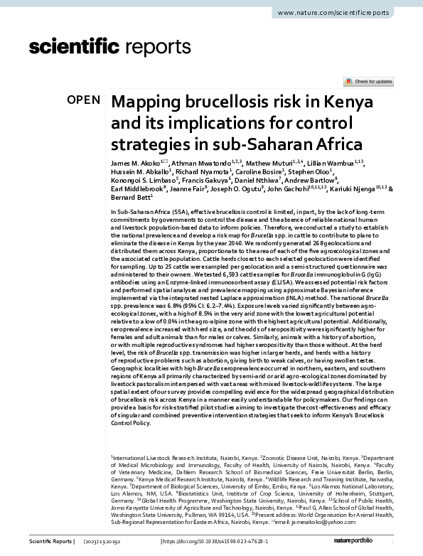 (PDF) Mapping brucellosis risk in Kenya and its implications for ...