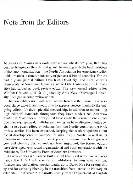 (PDF) Note from the Editors