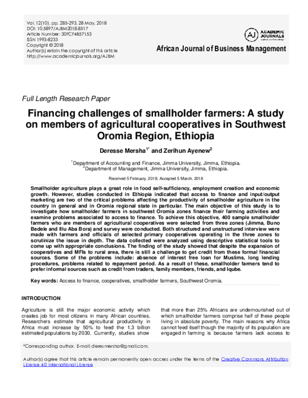(PDF) Financing challenges of smallholder farmers: A study on members ...