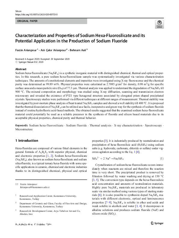 (PDF) Characterization and Properties of Sodium Hexa-Fluorosilicate and ...
