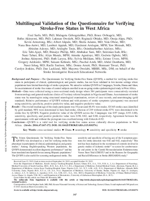 (PDF) Multilingual Validation of the Questionnaire for Verifying Stroke ...