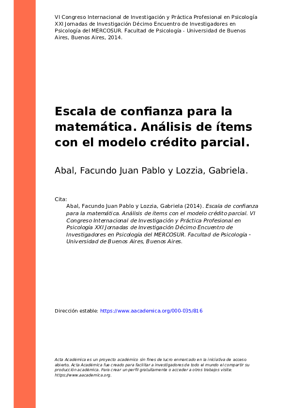 (PDF) Escala De Confianza Para La Matemática. Análisis De Ítems Con El ...