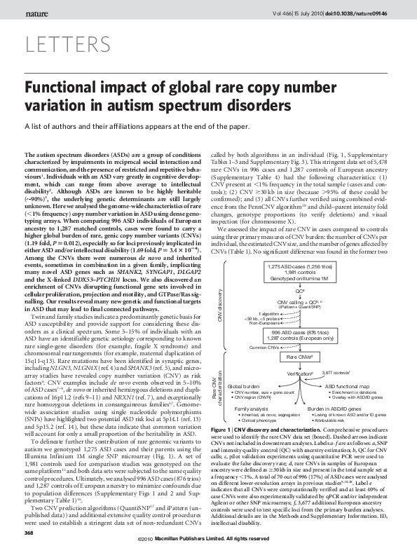 (PDF) Functional impact of global rare copy number variation in autism ...