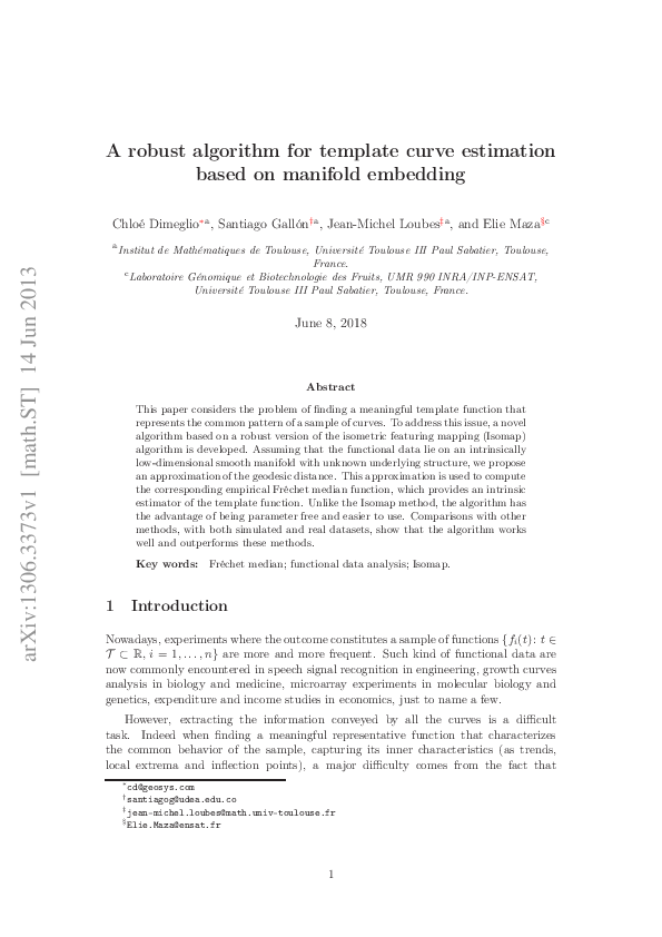 Pdf A Robust Algorithm For Template Curve Estimation Based On Manifold Embedding Elie Maza