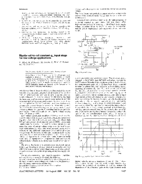 (PDF) Bipolar rail-to-rail constant-gm input stage for low voltage applications