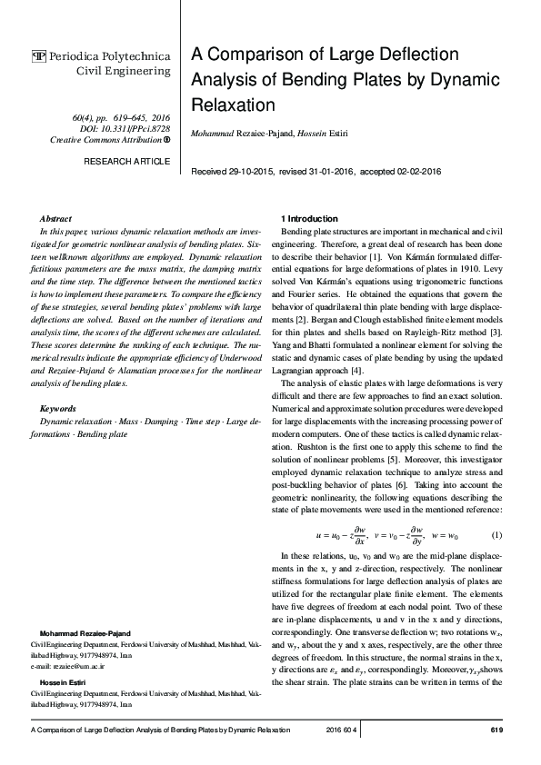 Pdf A Comparison Of Large Deflection Analysis Of Bending Plates By