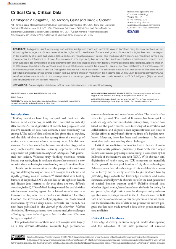 (PDF) Critical Care, Critical Data