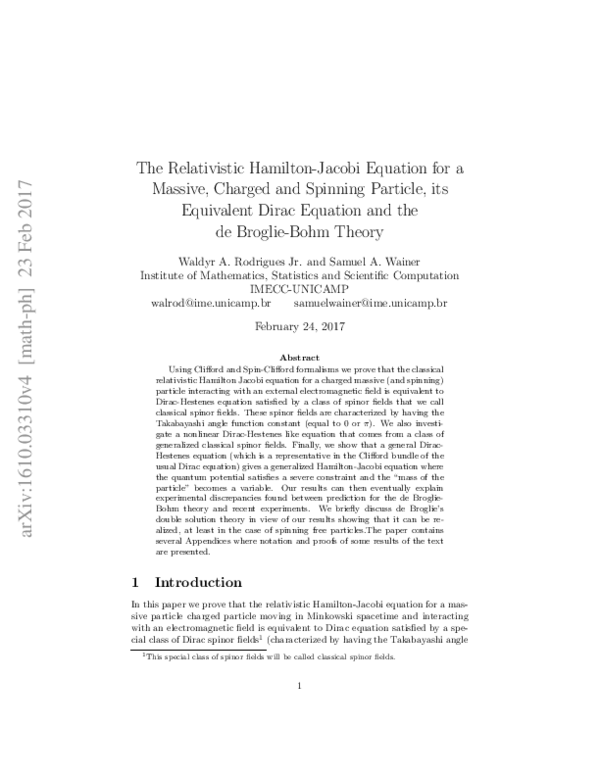 (PDF) The Relativistic Hamilton–Jacobi Equation for a Massive, Charged ...