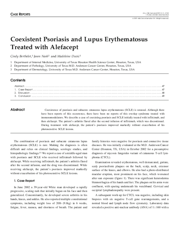 (PDF) Coexistent psoriasis and lupus erythematosus: Successful therapy ...