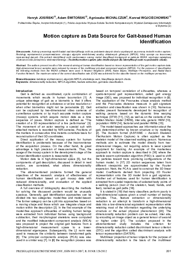 Pdf Motion Capture As Data Source For Gait Based Human Identification