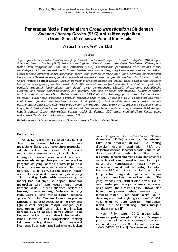 (PDF) Penerapan Model Pembelajaran Group Investigation (GI) Dengan Metode Science Literacy ...