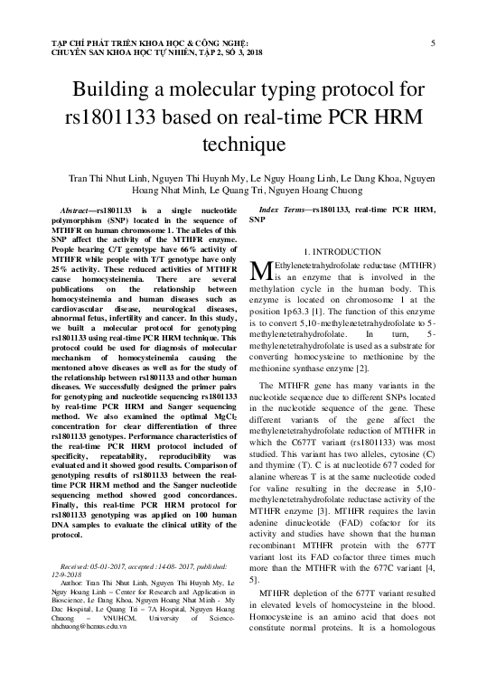 (PDF) Building a molecular typing protocol for rs1801133 based on real ...