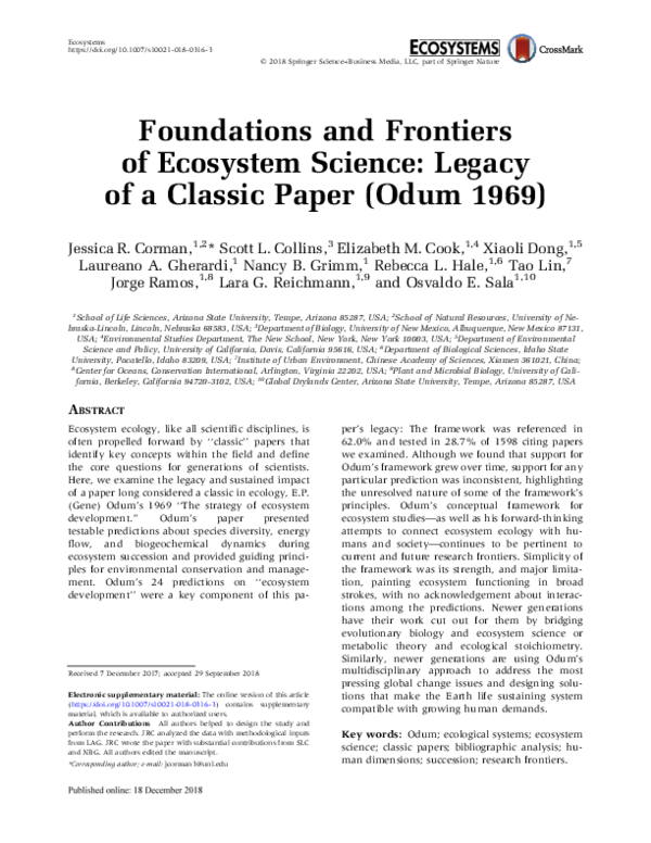 (PDF) Foundations and Frontiers of Ecosystem Science: Legacy of a ...
