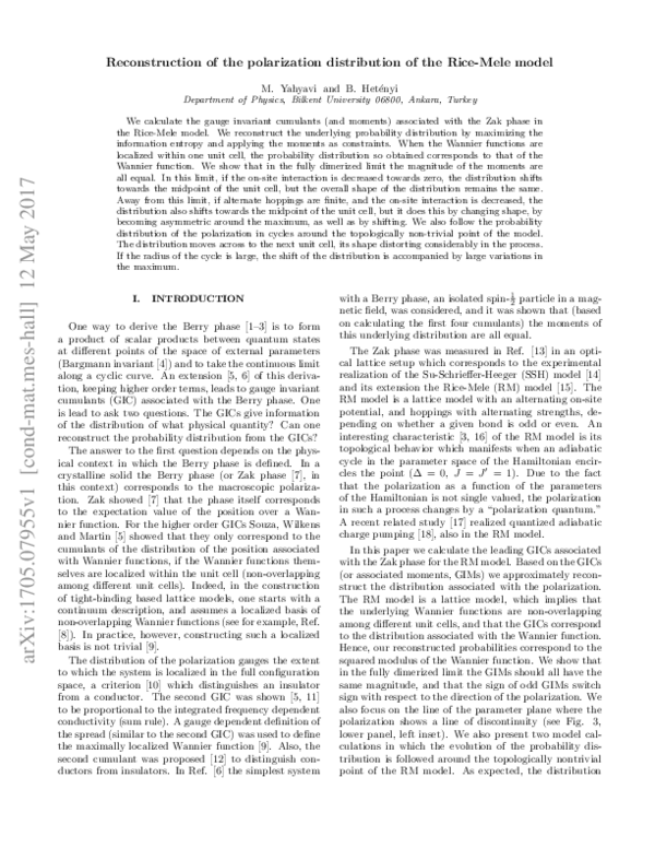 (PDF) Reconstruction of the polarization distribution of the Rice-Mele ...