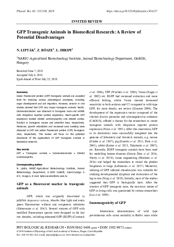 (PDF) GFP transgenic animals in biomedical research: a review of ...