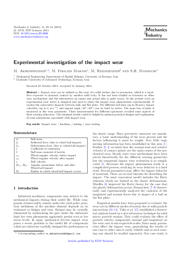 (PDF) Experimental investigation of the impact wear