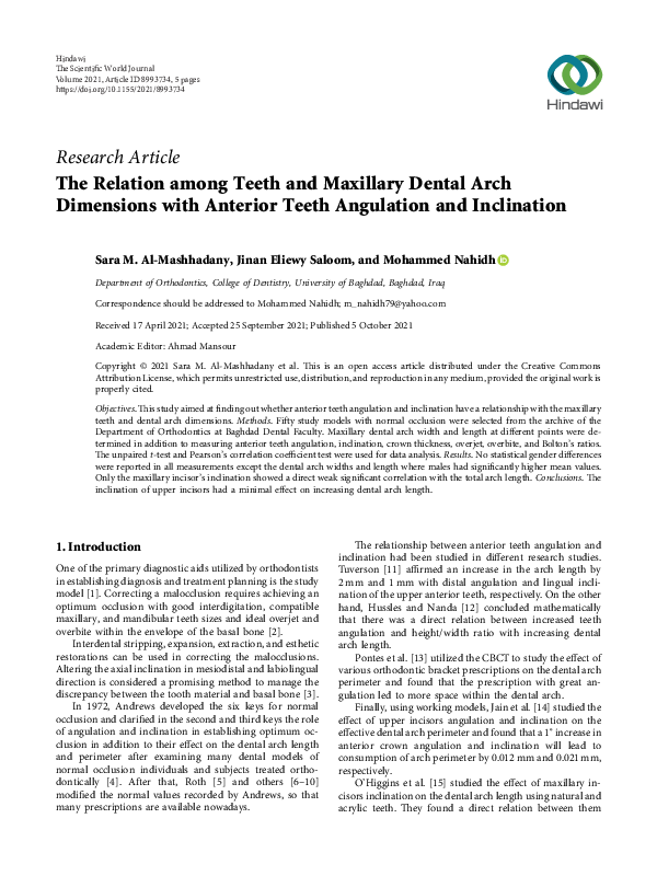 (PDF) The Relation among Teeth and Maxillary Dental Arch Dimensions ...
