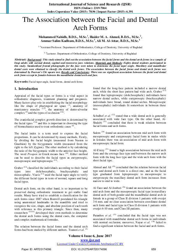 (PDF) The Association between the Facial and Dental Arch Forms