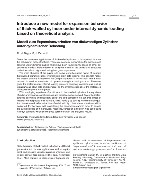 (PDF) Modeling Thick-Walled Cylinder Behavior Under Explosive Loading