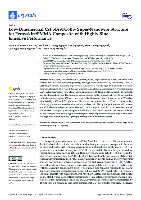 (PDF) Low-Dimensional CsPbBr3@CoBr2 Super-Nanowire Structure for Perovskite/PMMA Composite with ...