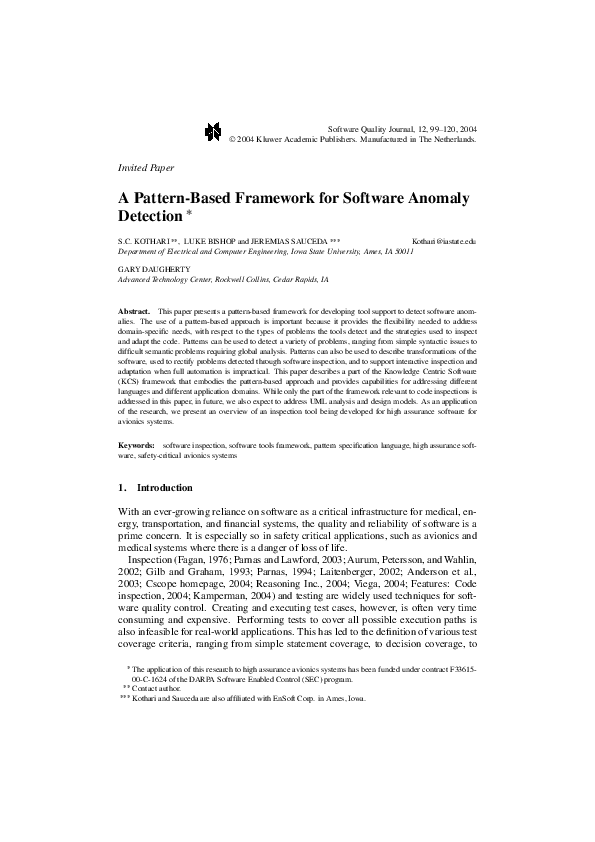 (PDF) A Pattern-Based Framework for Software Anomaly Detection