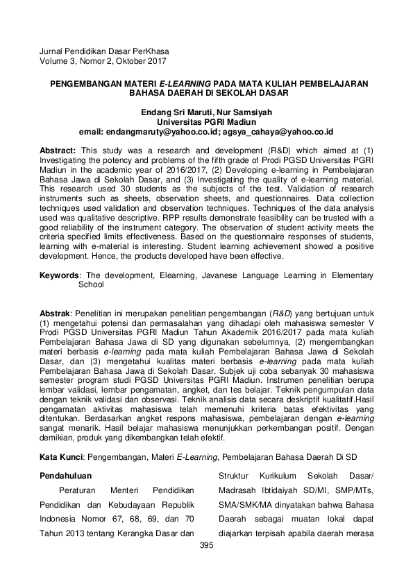 (PDF) Pengembangan Materi E-Learning Pada Mata Kuliah Pembelajaran Bahasa Daerah DI Sekolah ...