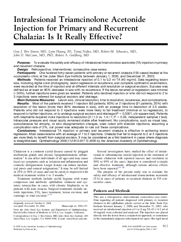 (PDF) Intralesional Triamcinolone Acetonide Injection for Primary and ...