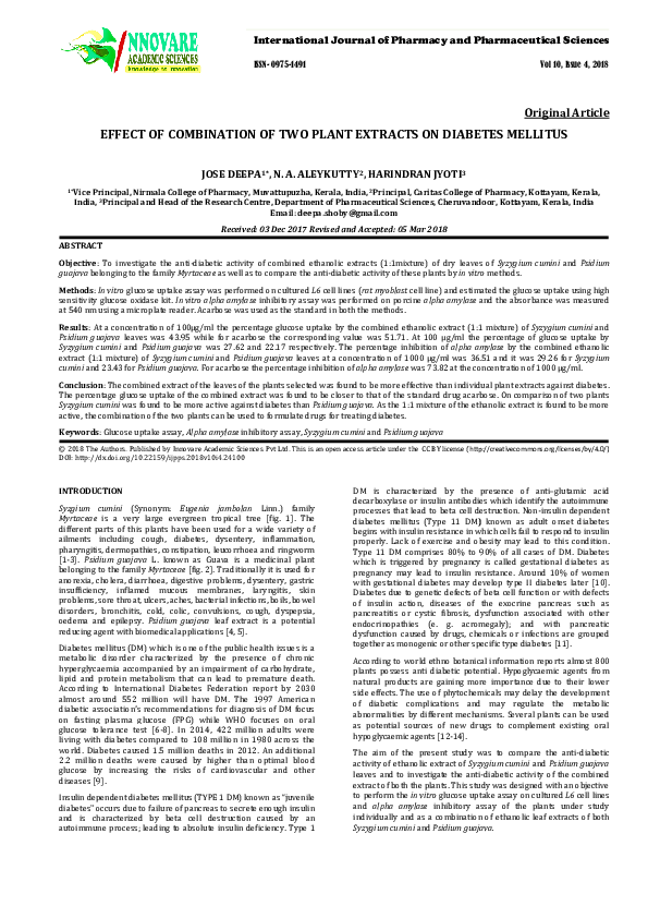 (PDF) Effect of Combination of Two Plant Extracts on Diabetes Mellitus