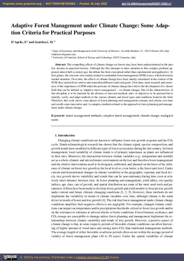 (PDF) Adaptive Forest Management under Climate Change: Some Adaption ...