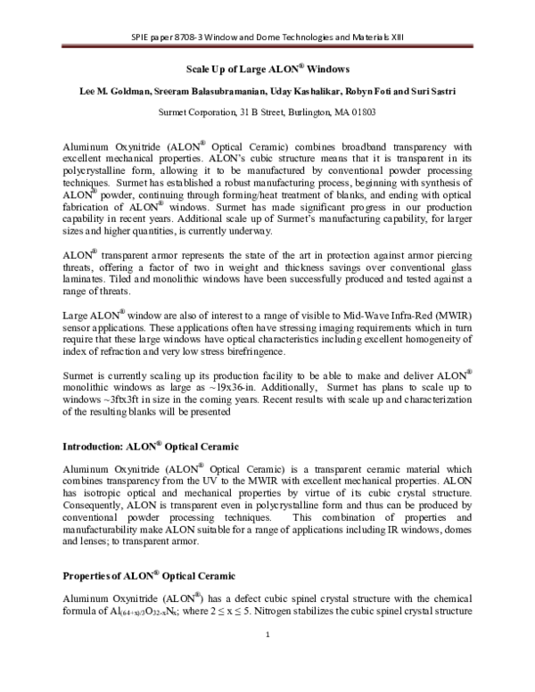 (PDF) Scale up of large ALON windows