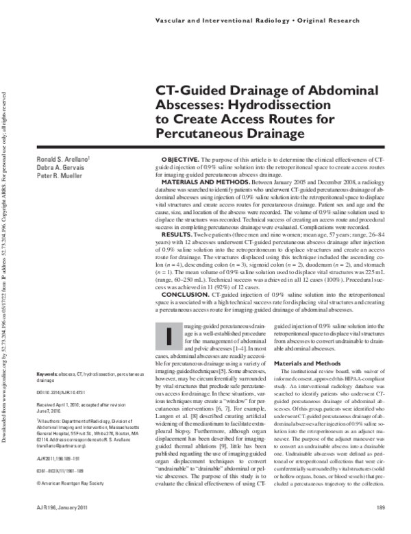 (PDF) CT-Guided Drainage of Abdominal Abscesses: Hydrodissection to ...