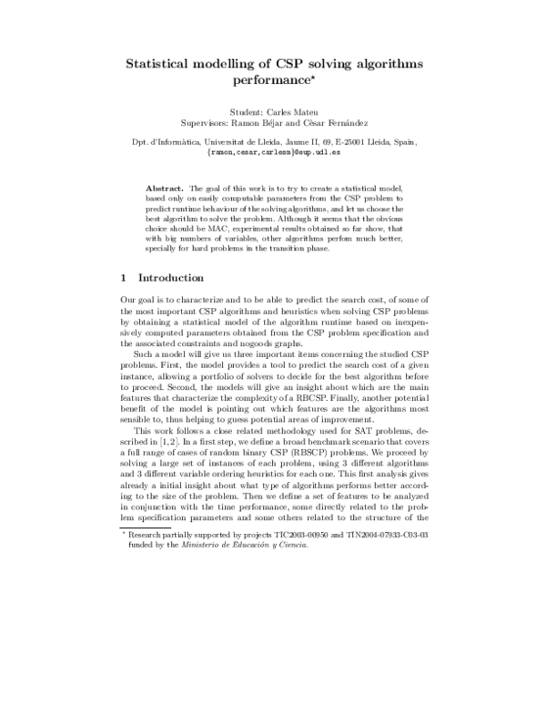 (PDF) Statistical Modelling of CSP Solving Algorithms Performance