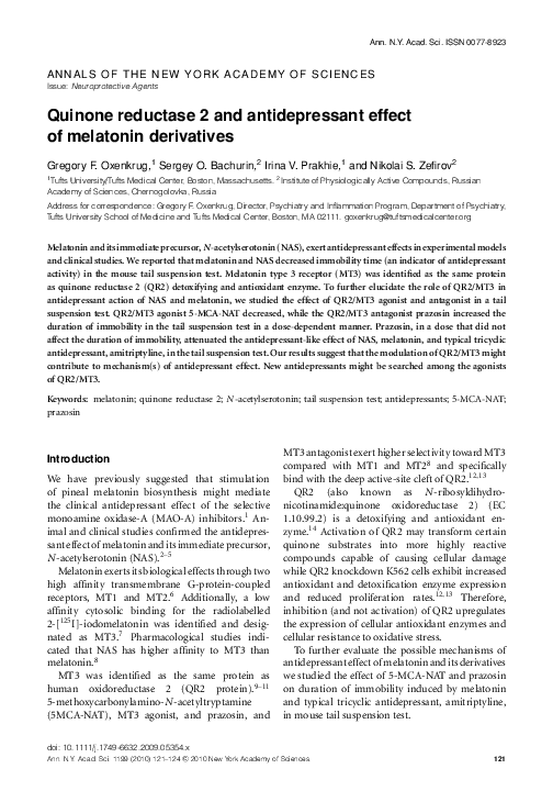 (PDF) Quinone reductase 2 and antidepressant effect of melatonin ...