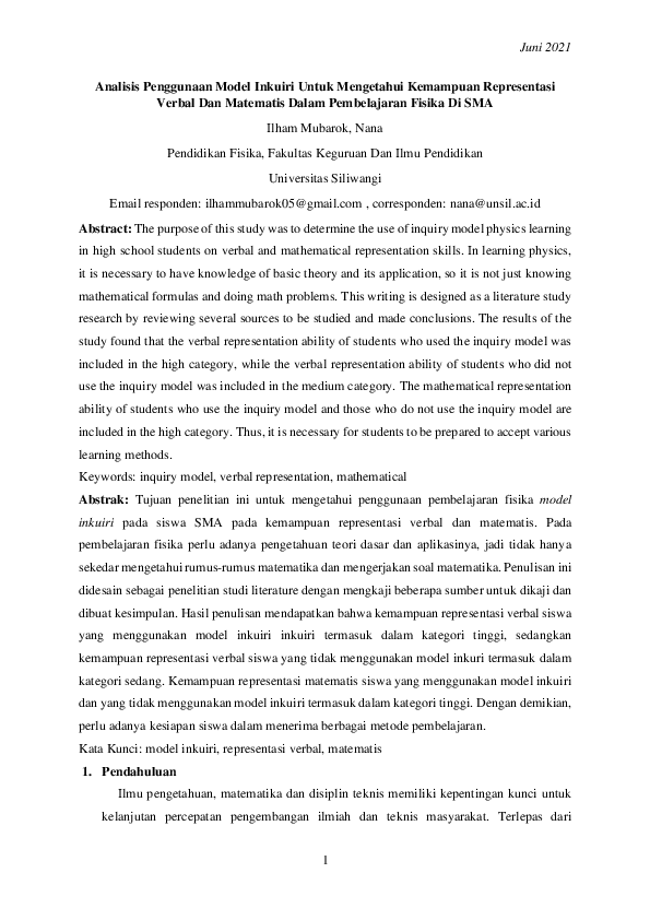 (PDF) Analisis Penggunaan Model Inkuiri Untuk Mengetahui Kemampuan ...