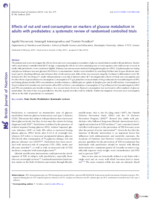 (PDF) Effects of nut and seed consumption on markers of glucose ...