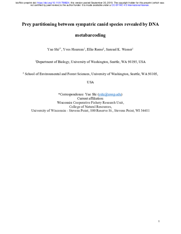 Pdf Prey Partitioning Between Sympatric Wild Carnivores Revealed By Dna Metabarcoding A Case