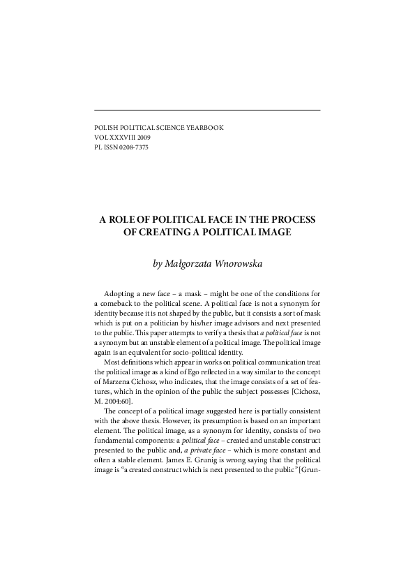 (PDF) A Role of Political Face in The Process of Creating a Political Image