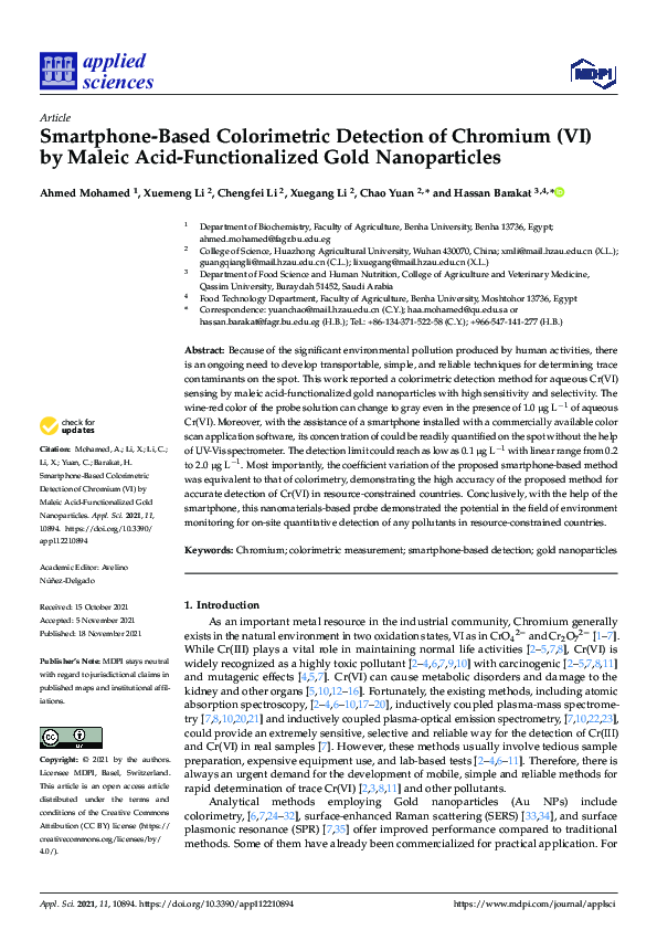 Pdf Smartphone Based Colorimetric Detection Of Chromium Vi By Maleic Acid Functionalized