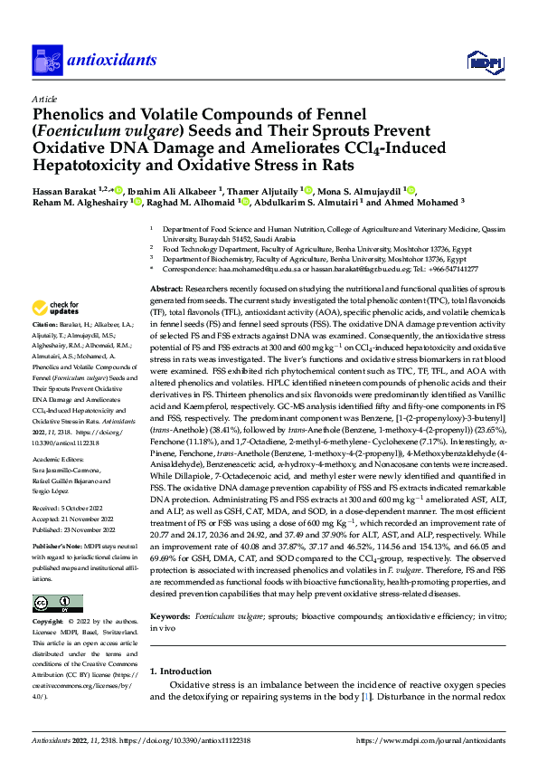 (PDF) Phenolics and Volatile Compounds of Fennel (Foeniculum vulgare ...