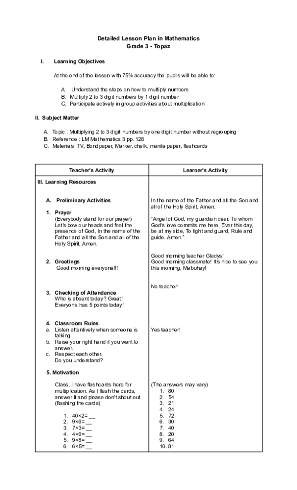(PDF) Detailed Lesson Plan in Mathematics Grade 3 -Topaz
